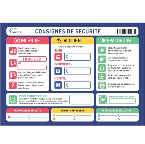 Affichage des consignes de sécurité